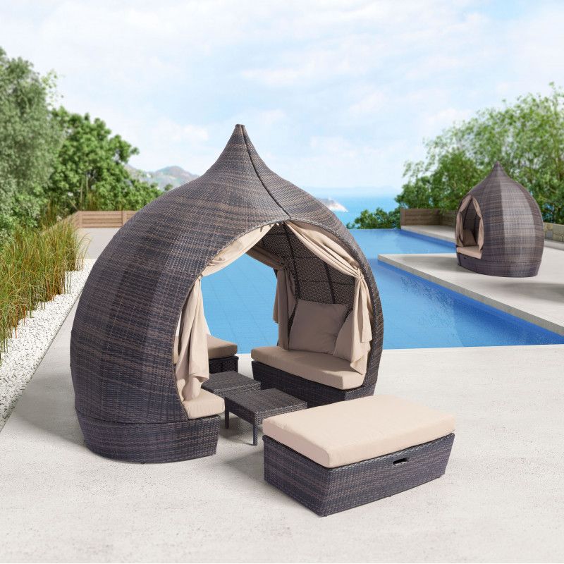 All Weather Wicker Daybed Outdoor Sun Bed Patio Garden Rattan Day Bed ...